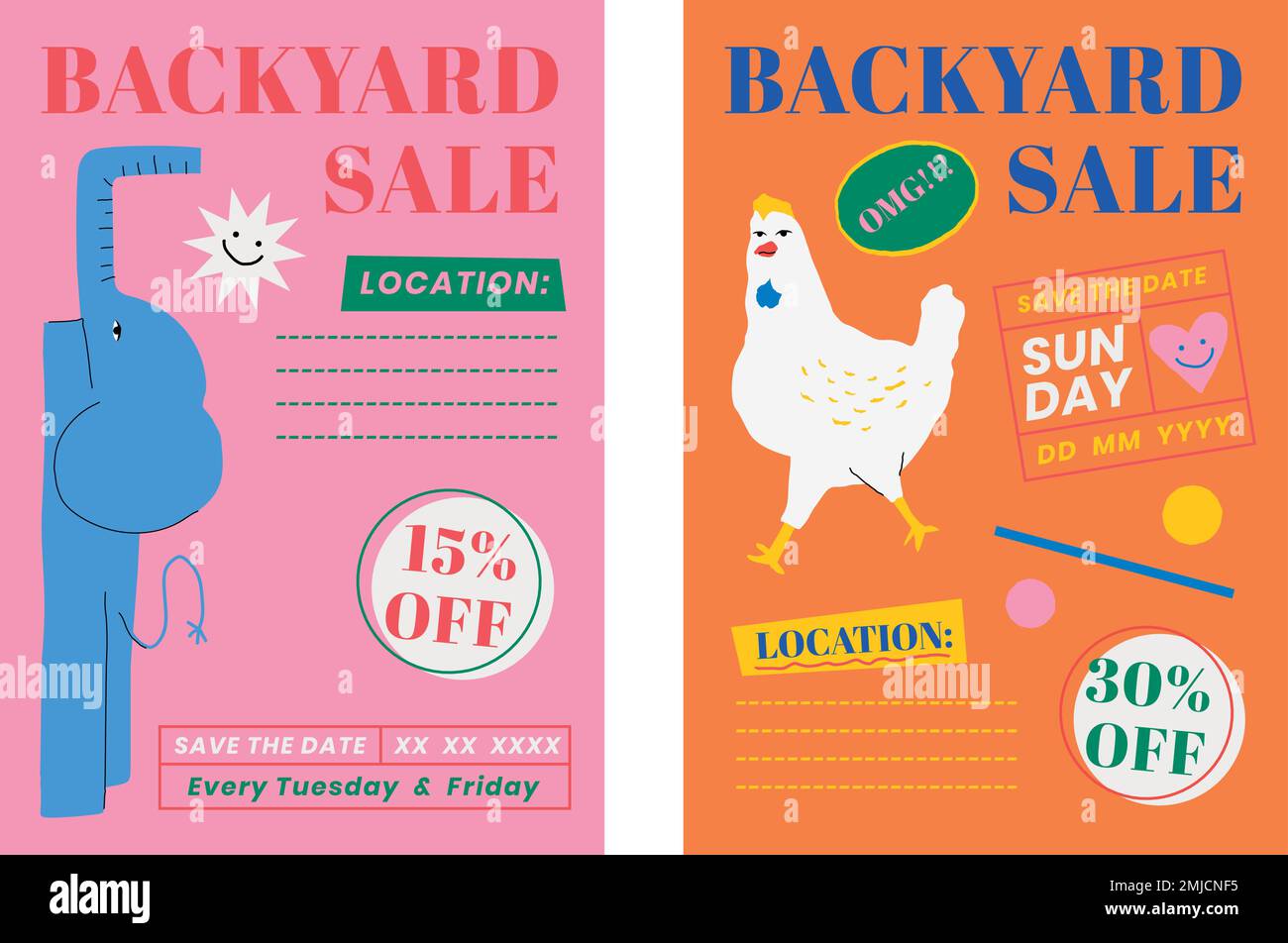 Editable poster template vector for backyard sale with cute animal ...