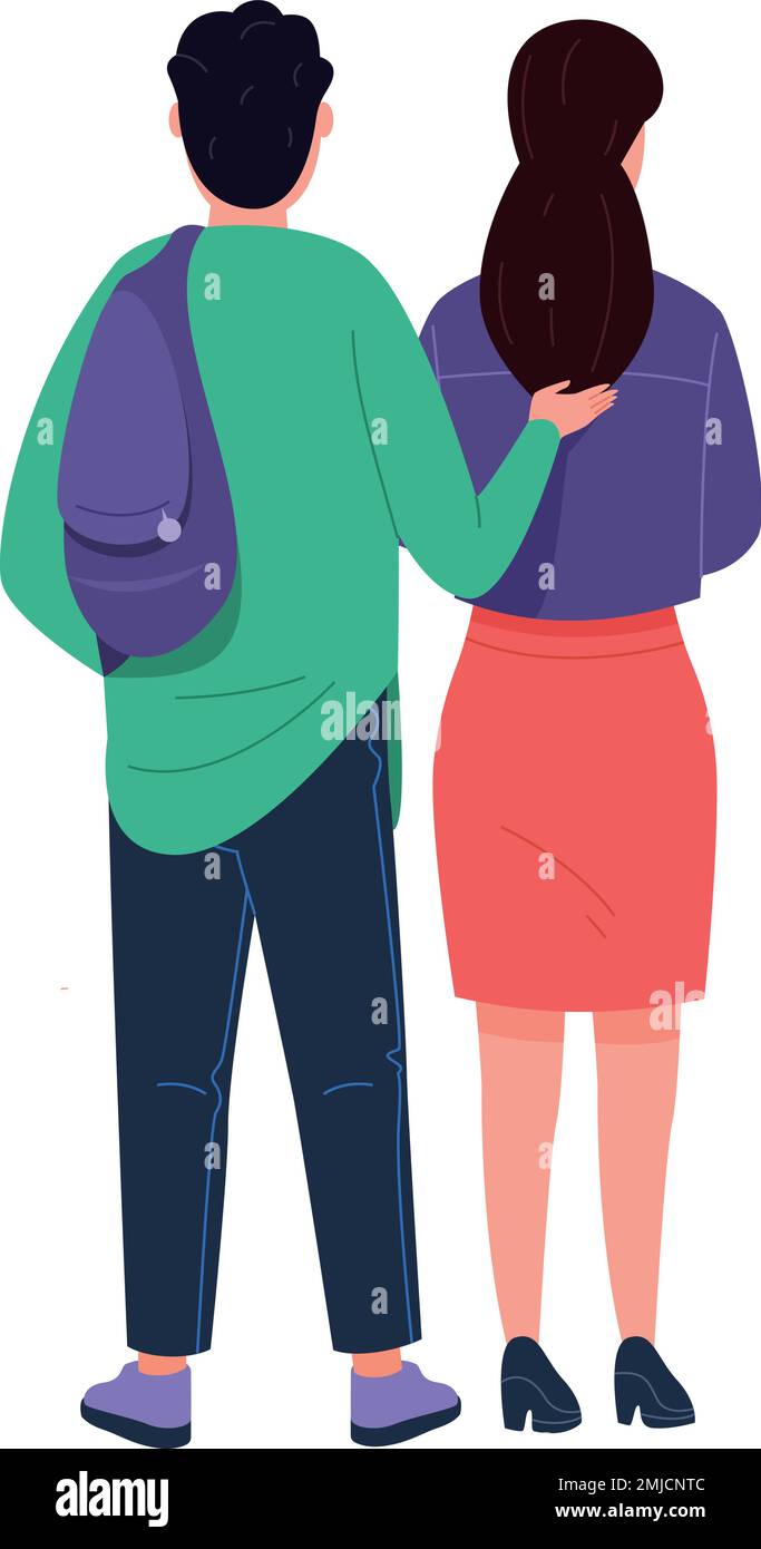 Young couple looking forward. People rear view isolated on white ...