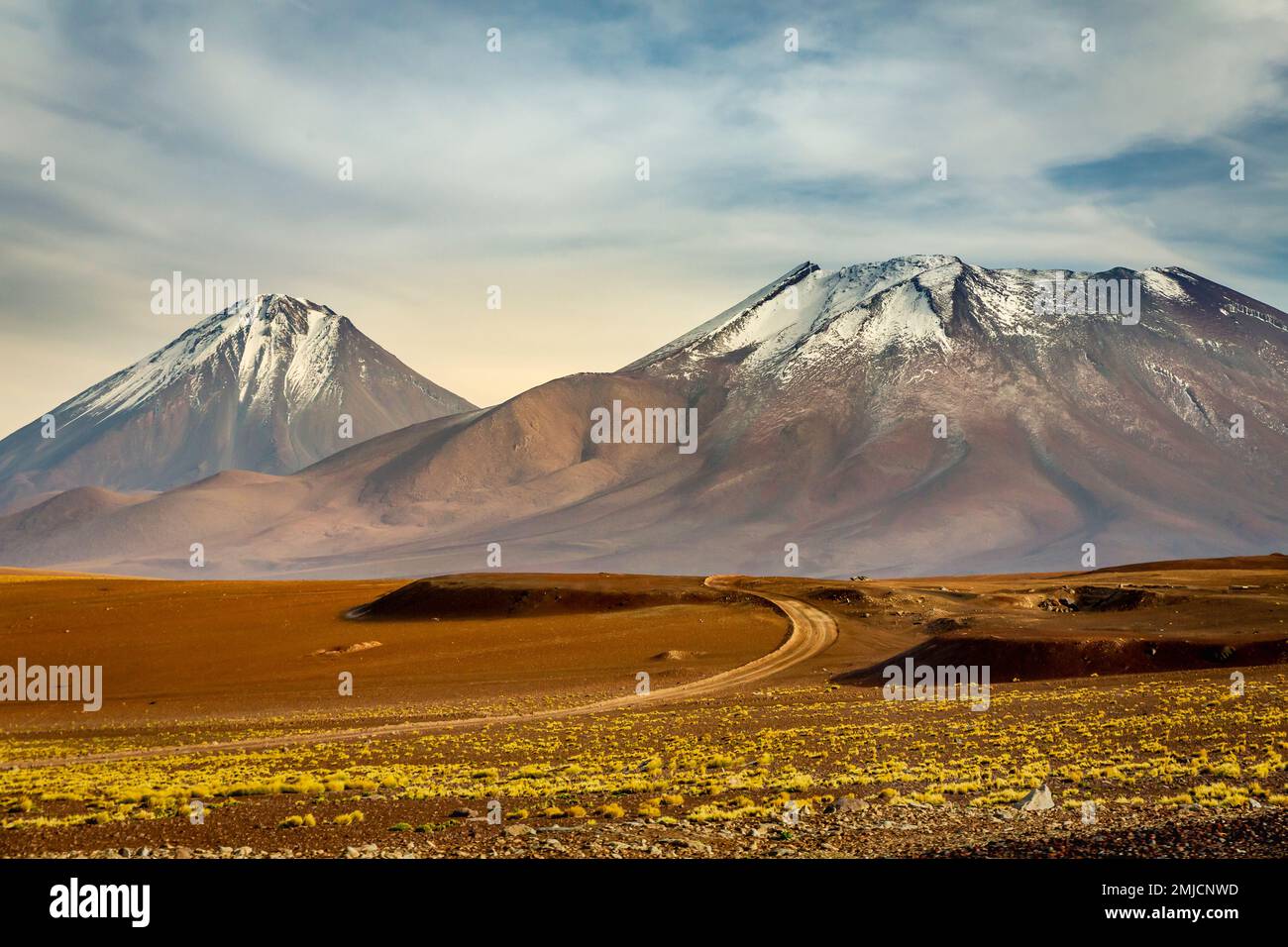 Licancabur and dramatic volcanic landscape at Sunset, Atacama Desert ...