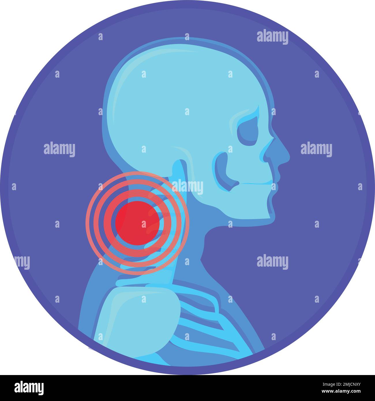 Neck pain round icon. Human bone anatomy isolated on white background ...