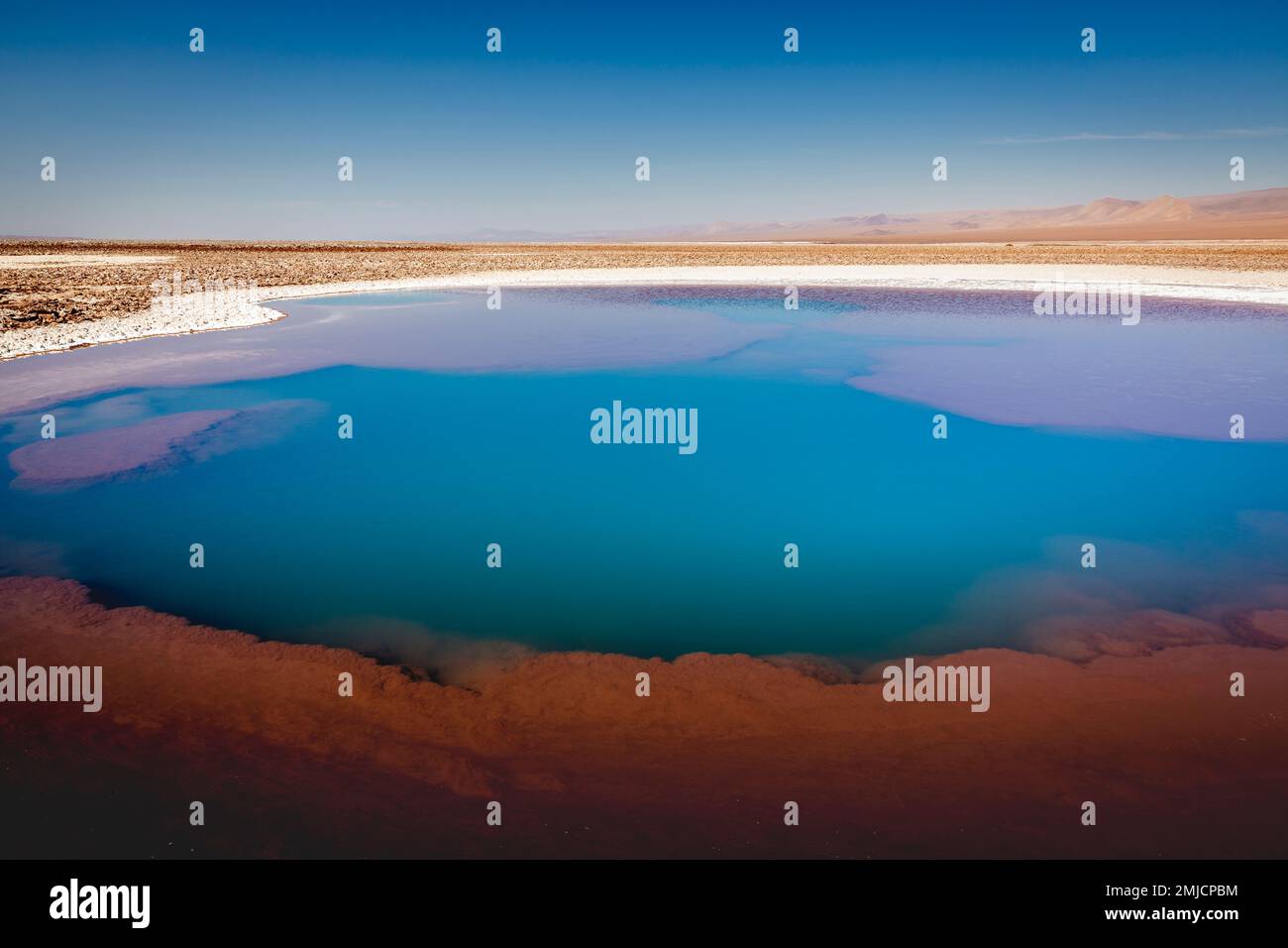 Salt lake, volcanic landscape at sunrise, Atacama, Chile border with ...