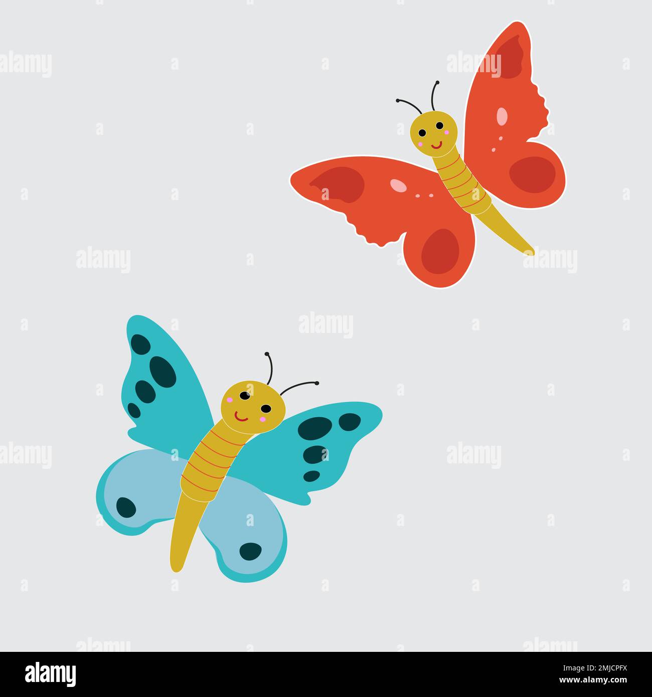 Set of butterflies of different colors and shapes isolated on white ...
