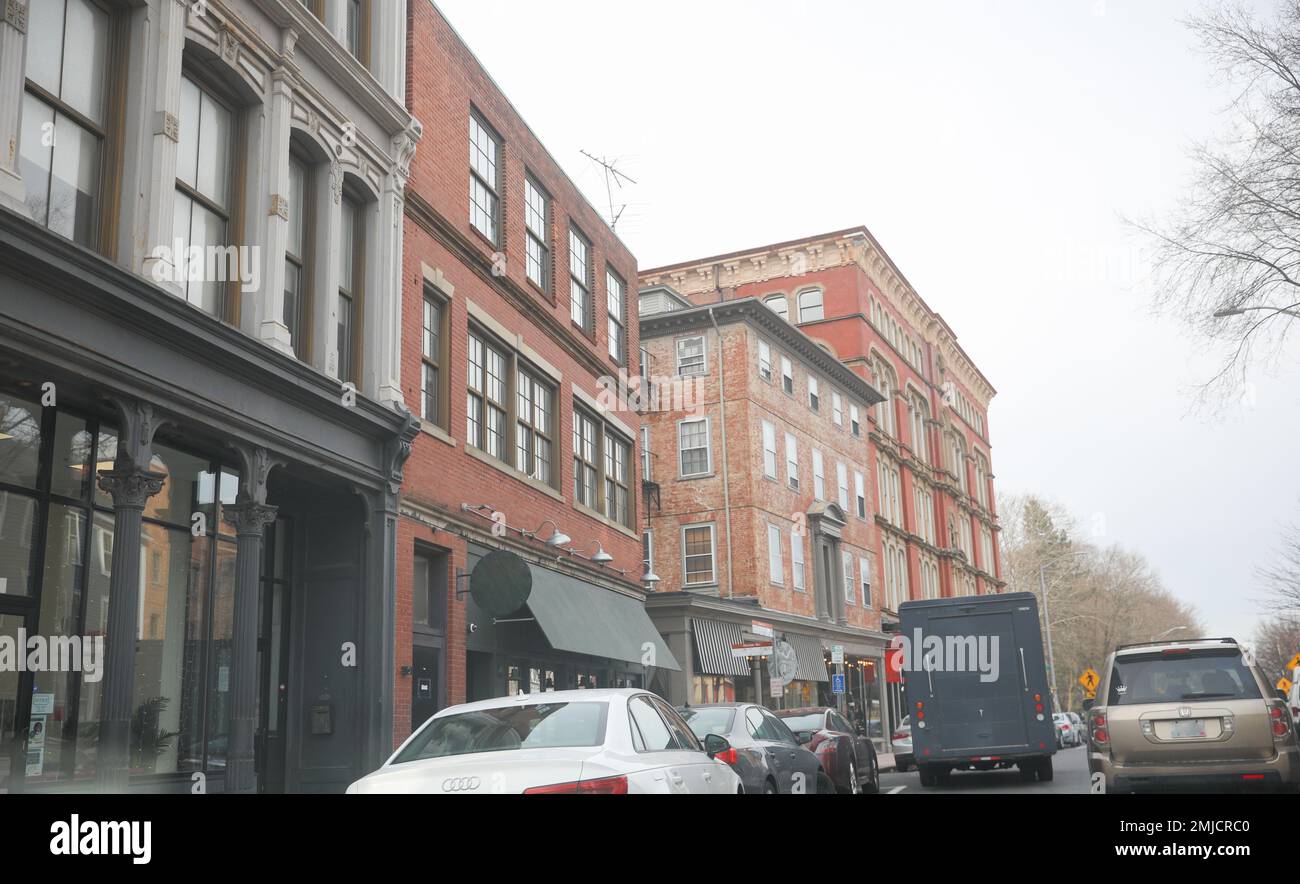 Rhode Island Buildings River Water columns old building Stock Photo - Alamy