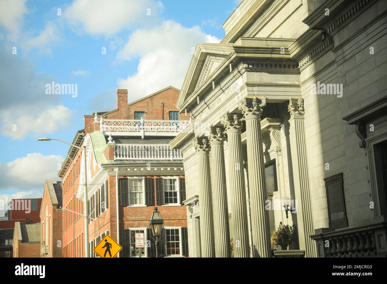 Rhode Island Buildings River Water columns old building Stock Photo - Alamy