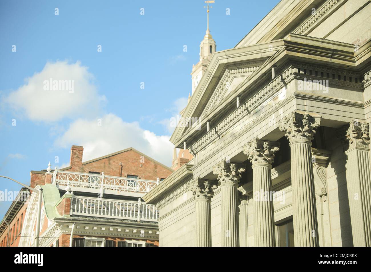 Rhode Island Buildings River Water columns old building Stock Photo - Alamy