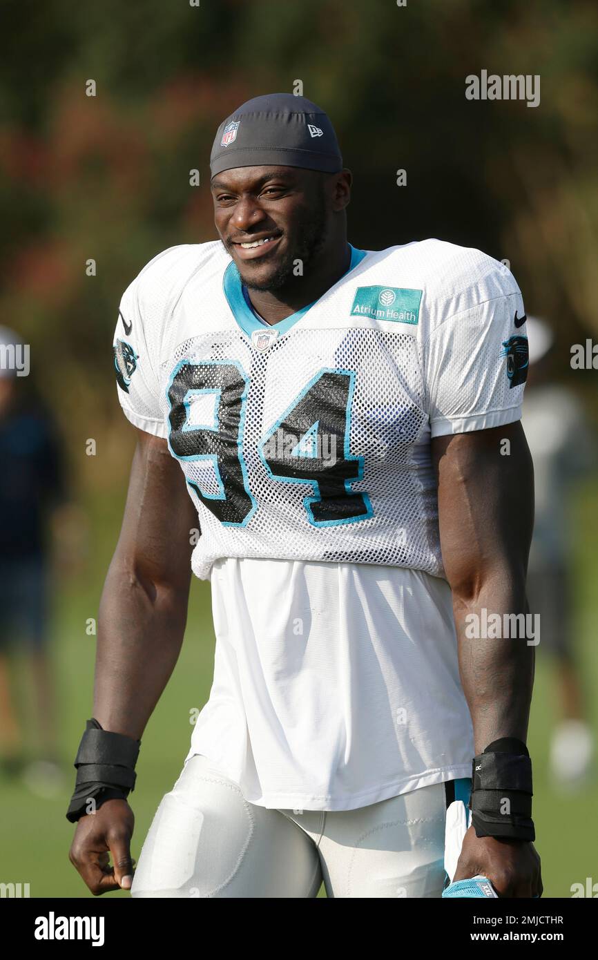 Carolina Panthers' Efe Obada (94) takes the field during an NFL ...