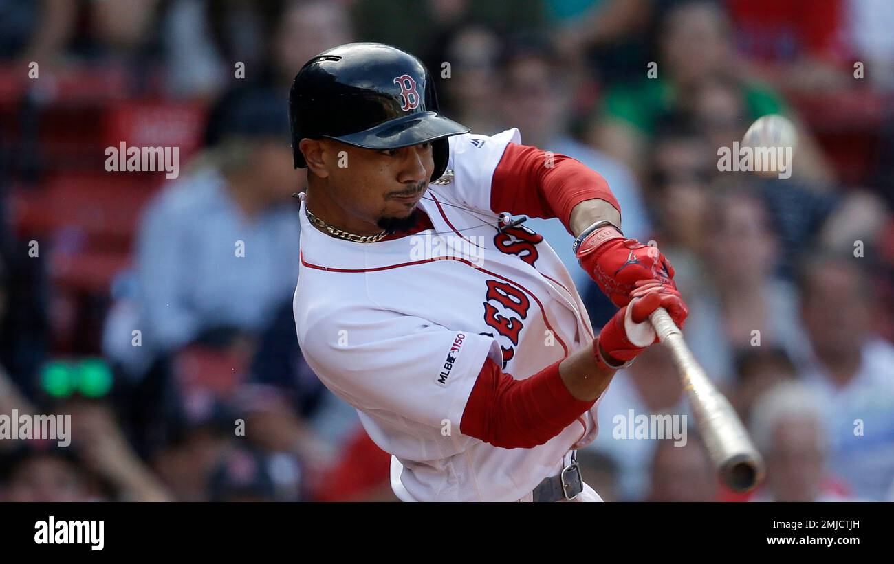 Boston Red Sox right fielder Mookie Betts takes his at bat in the tenth ...