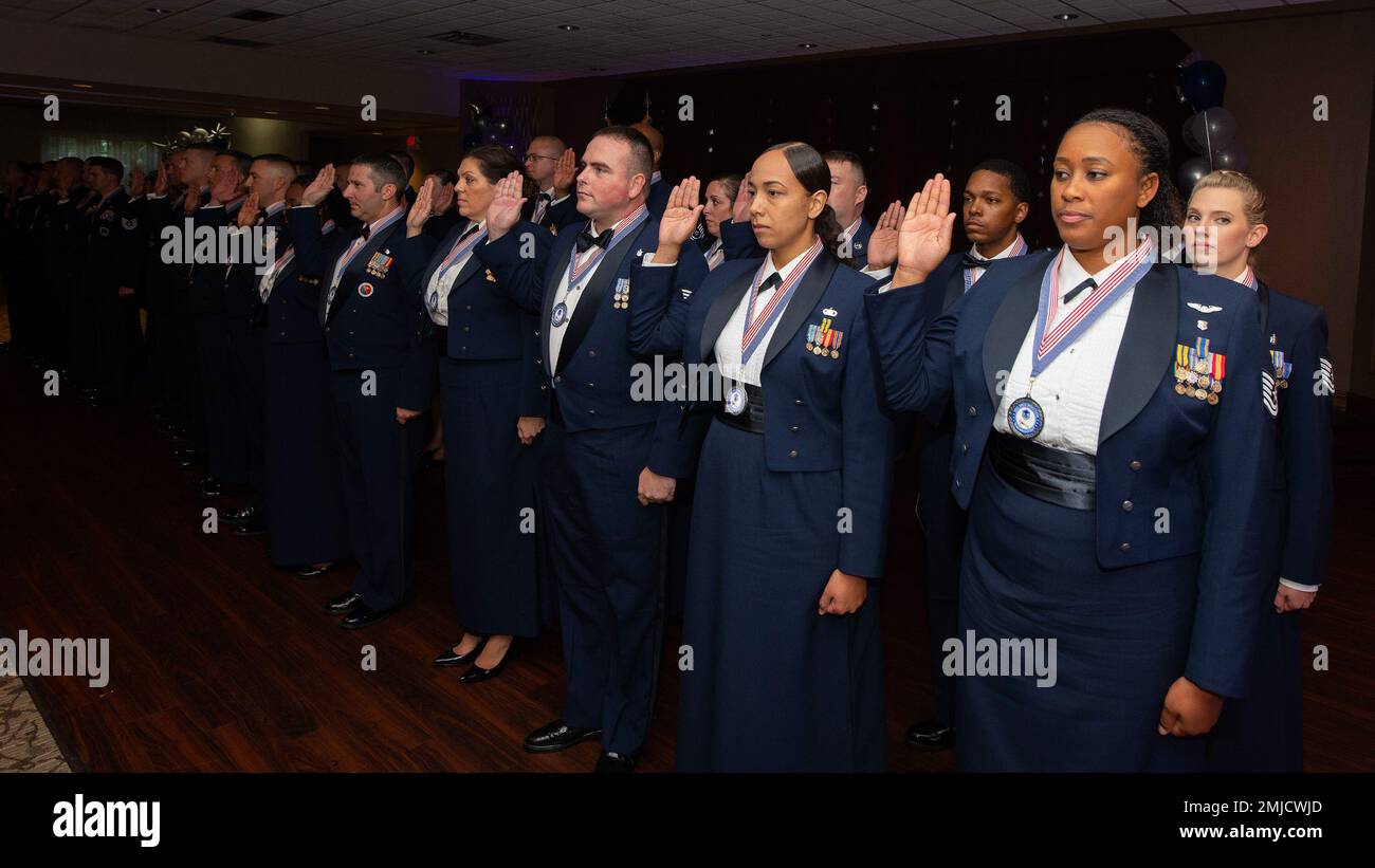 More than 30 new Air Force master sergeants and master sergeant selectees take the “Senior NCO ...
