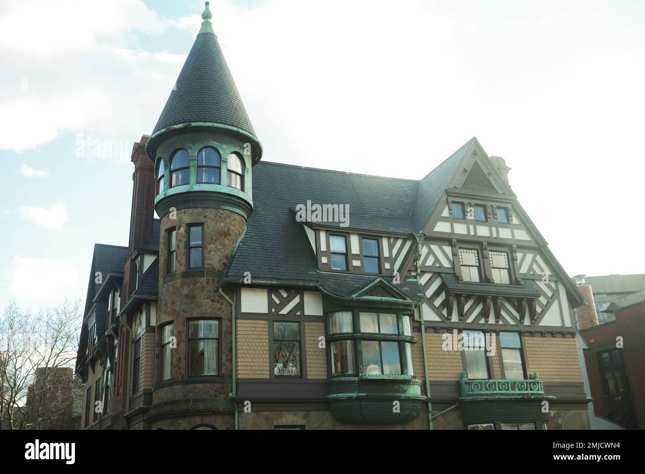 Rhode Island Buildings River Water columns old building Stock Photo - Alamy