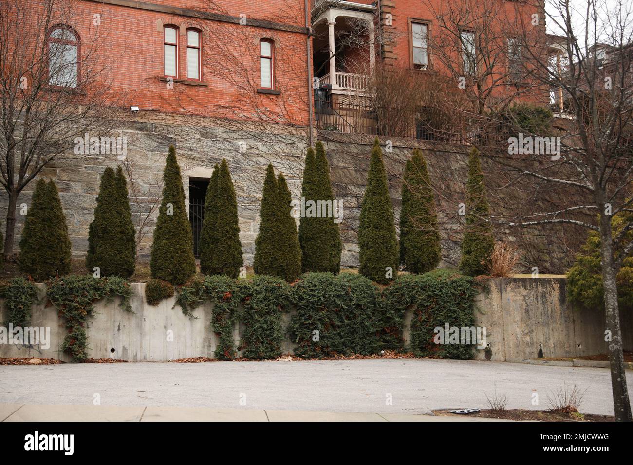 Rhode Island Buildings River Water columns old building Stock Photo - Alamy