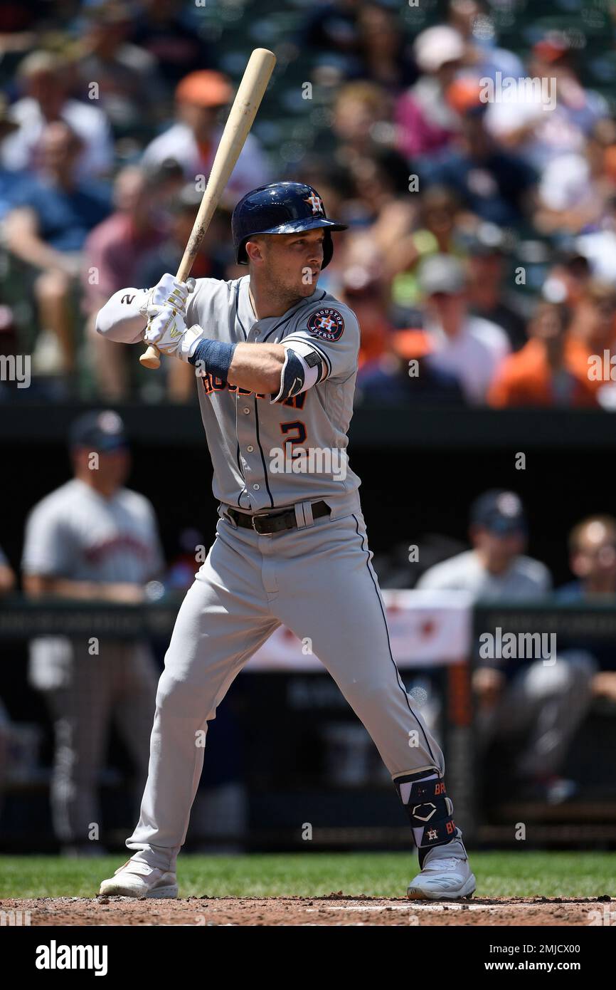 Houston Astros' Alex Bregman bats during a baseball game against the ...
