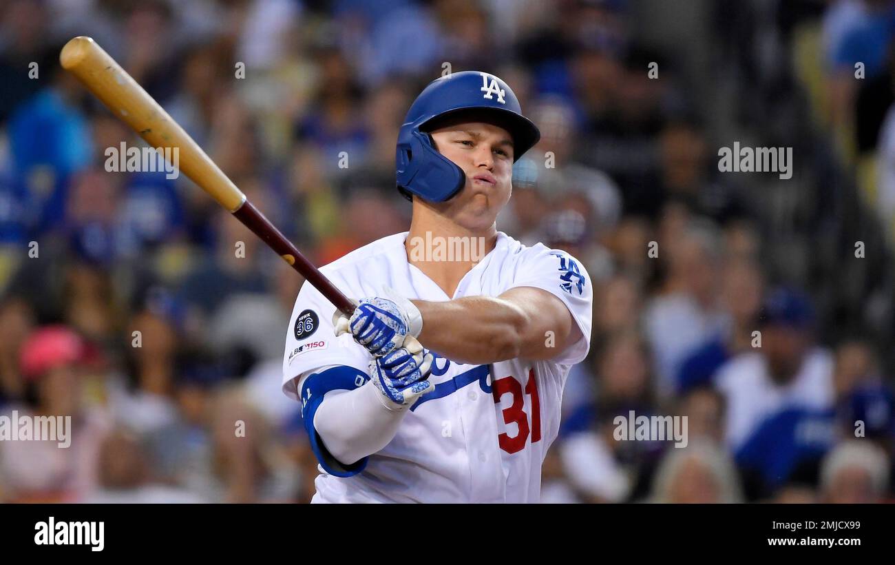 Los Angeles Dodgers' Joc Pederson bats during a baseball game against ...