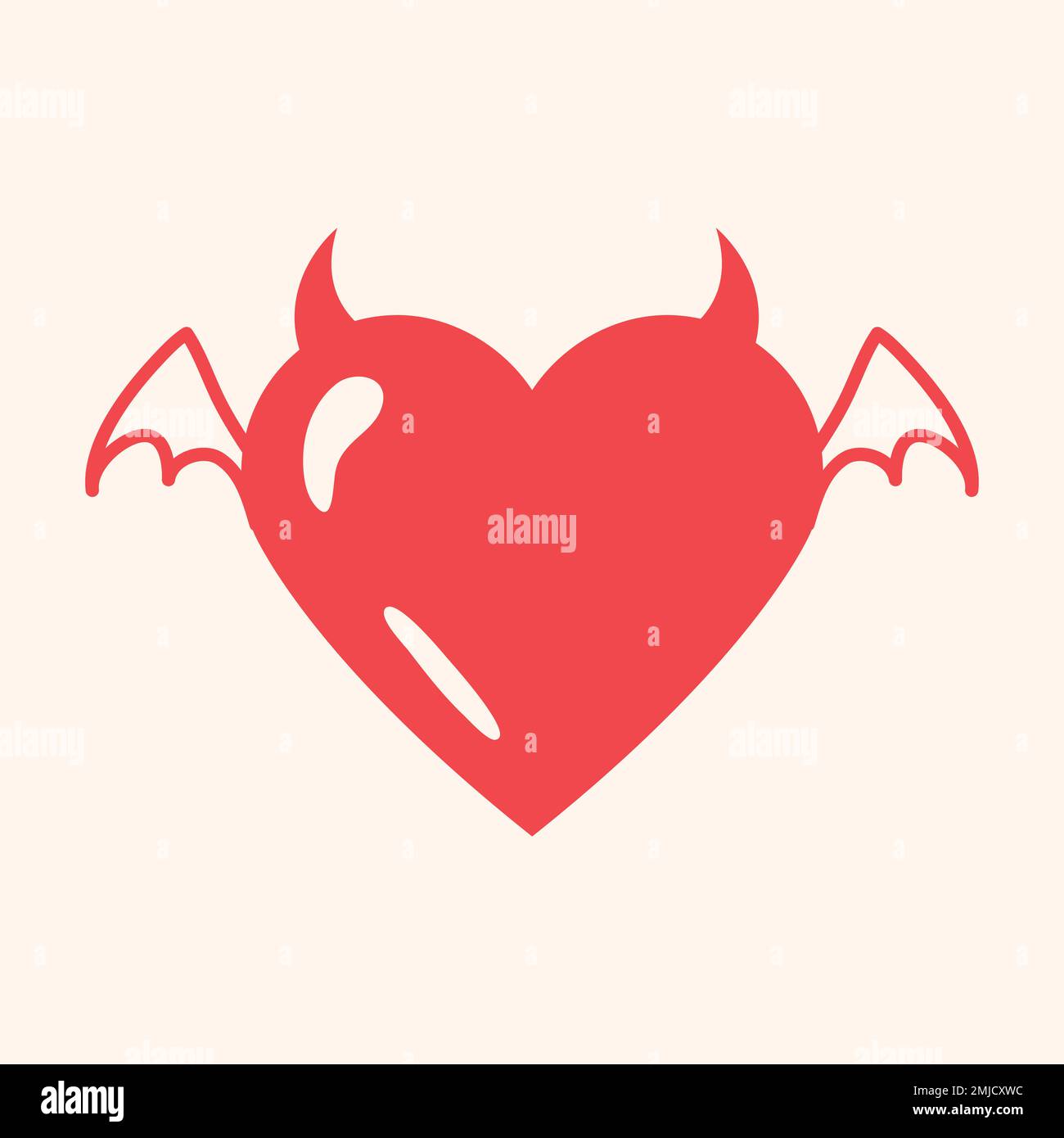 Red devil heart icon, cute element graphic vector Stock Vector Image ...