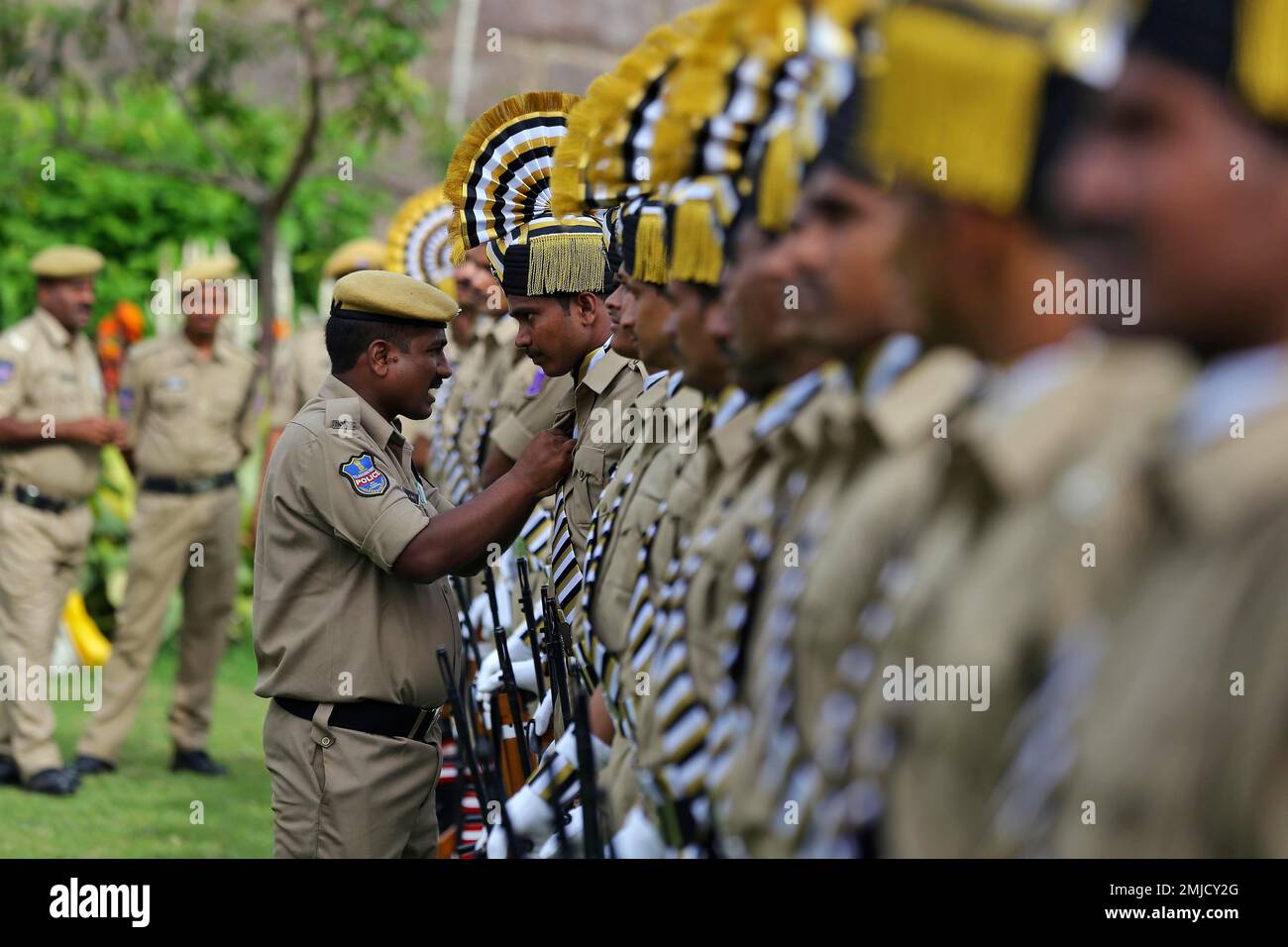 Indian police personnel participate in a rehearsal for the Independence ...