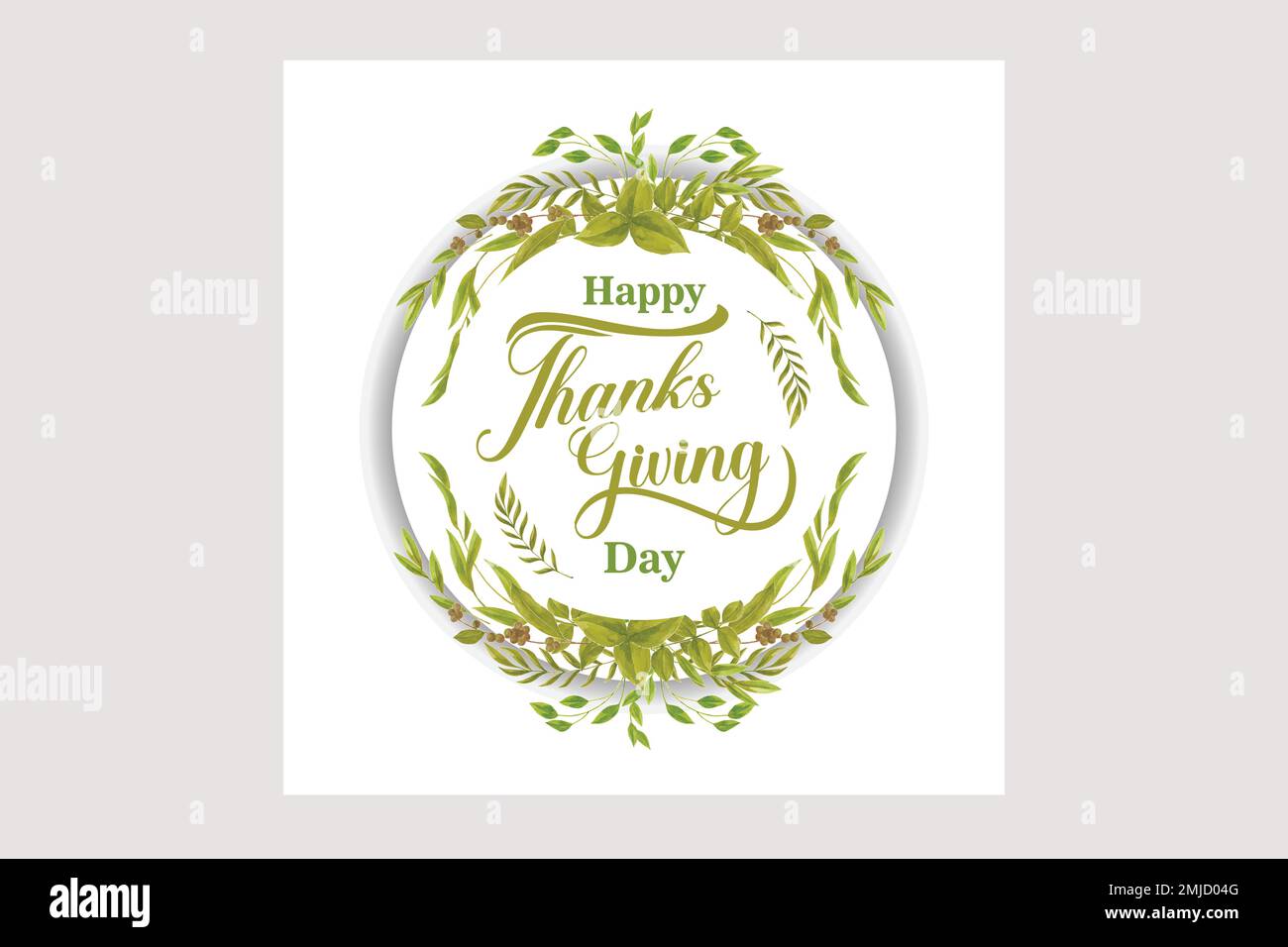 Happy thanksgiving day with botanical leaves. Hand drawn text lettering ...