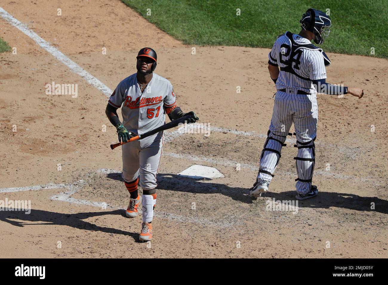 Baltimore Orioles' Hanser Alberto (57) walks away from New York Yankees ...