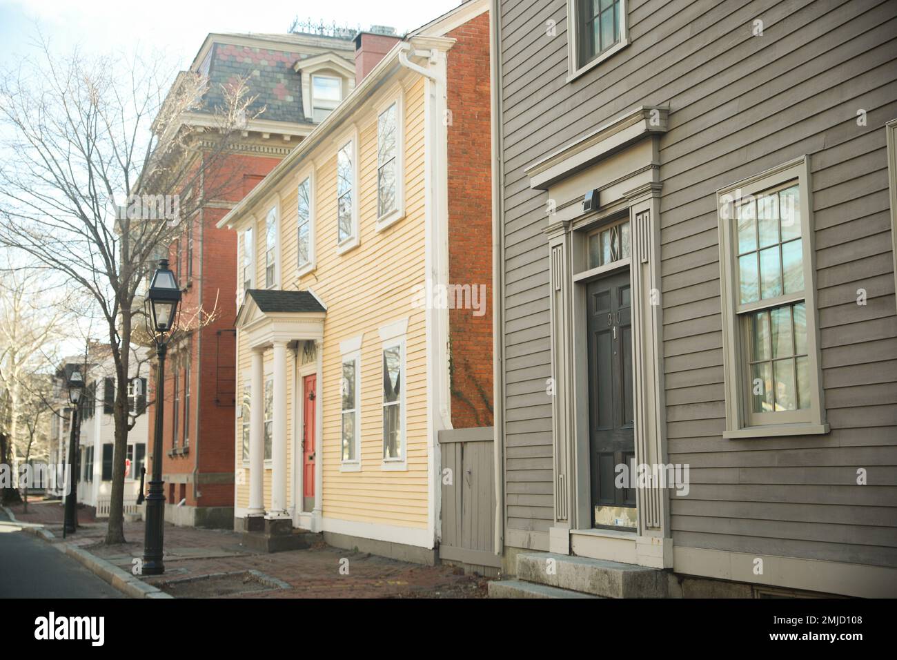 Rhode Island Buildings River Water columns old building Stock Photo - Alamy