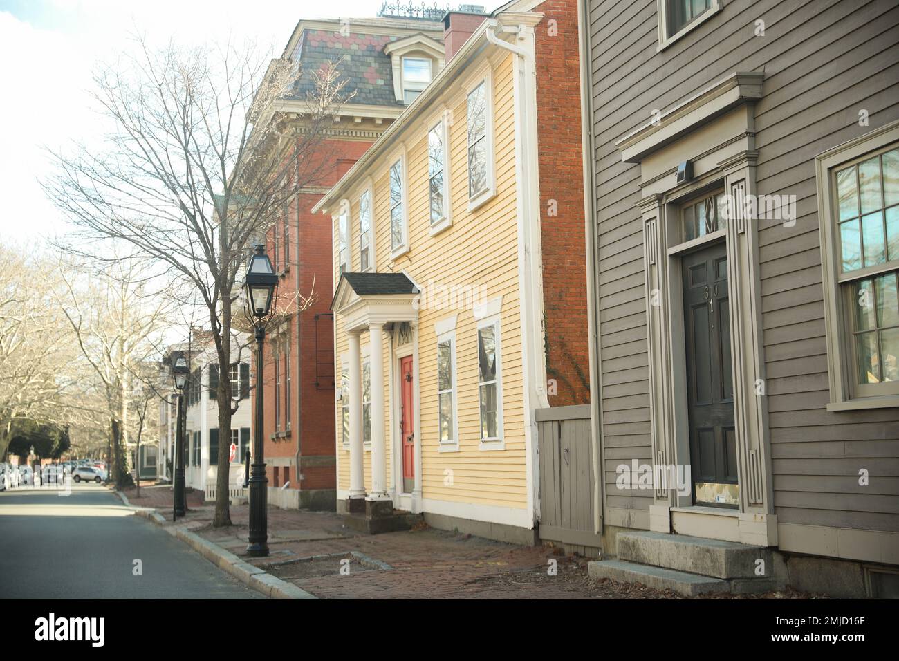 Rhode Island Buildings River Water columns old building Stock Photo - Alamy