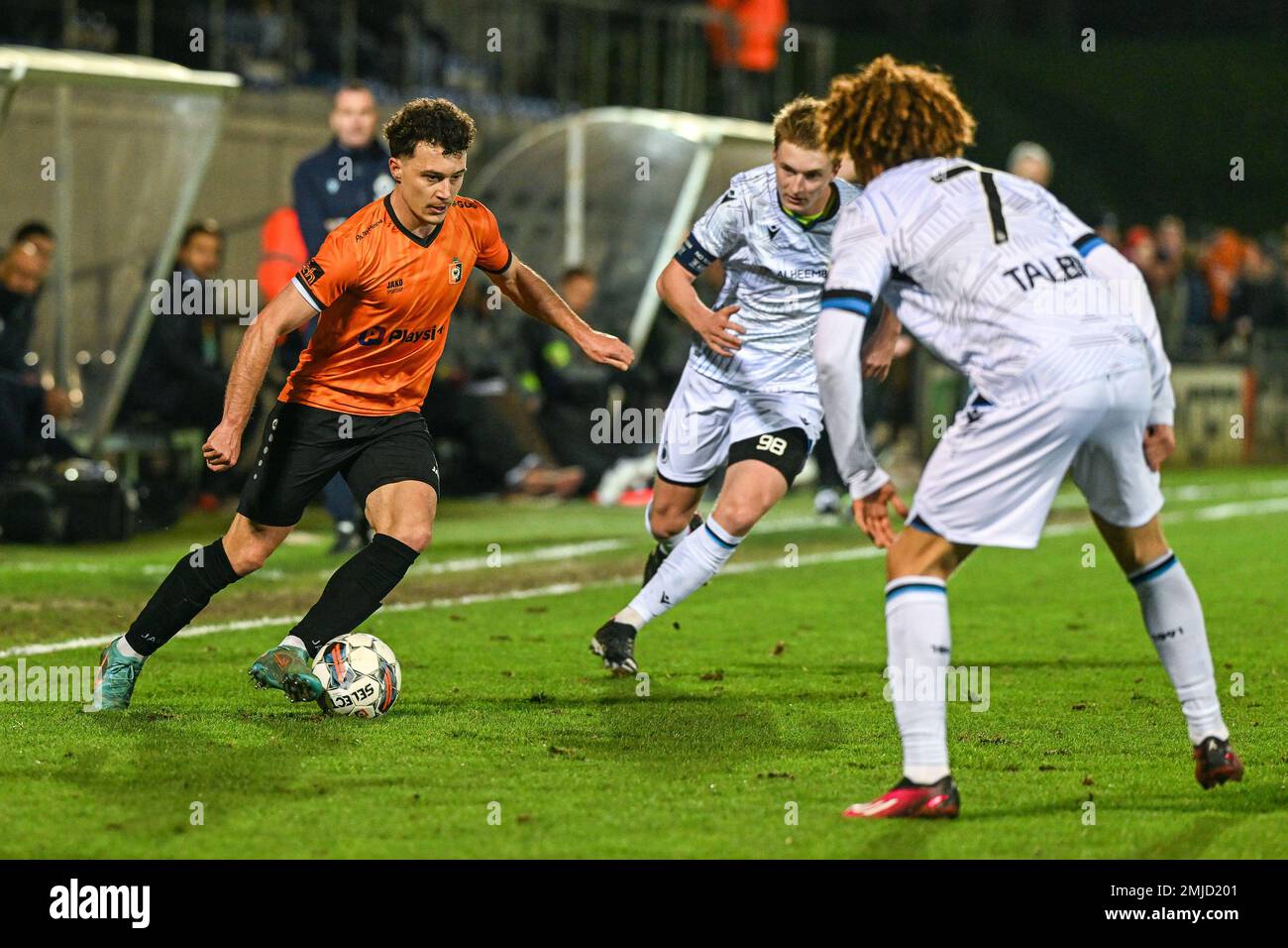 Deinze, Belgium. 27th Jan 2023. Liridon Balaj (11) of KMSK Deinze ...