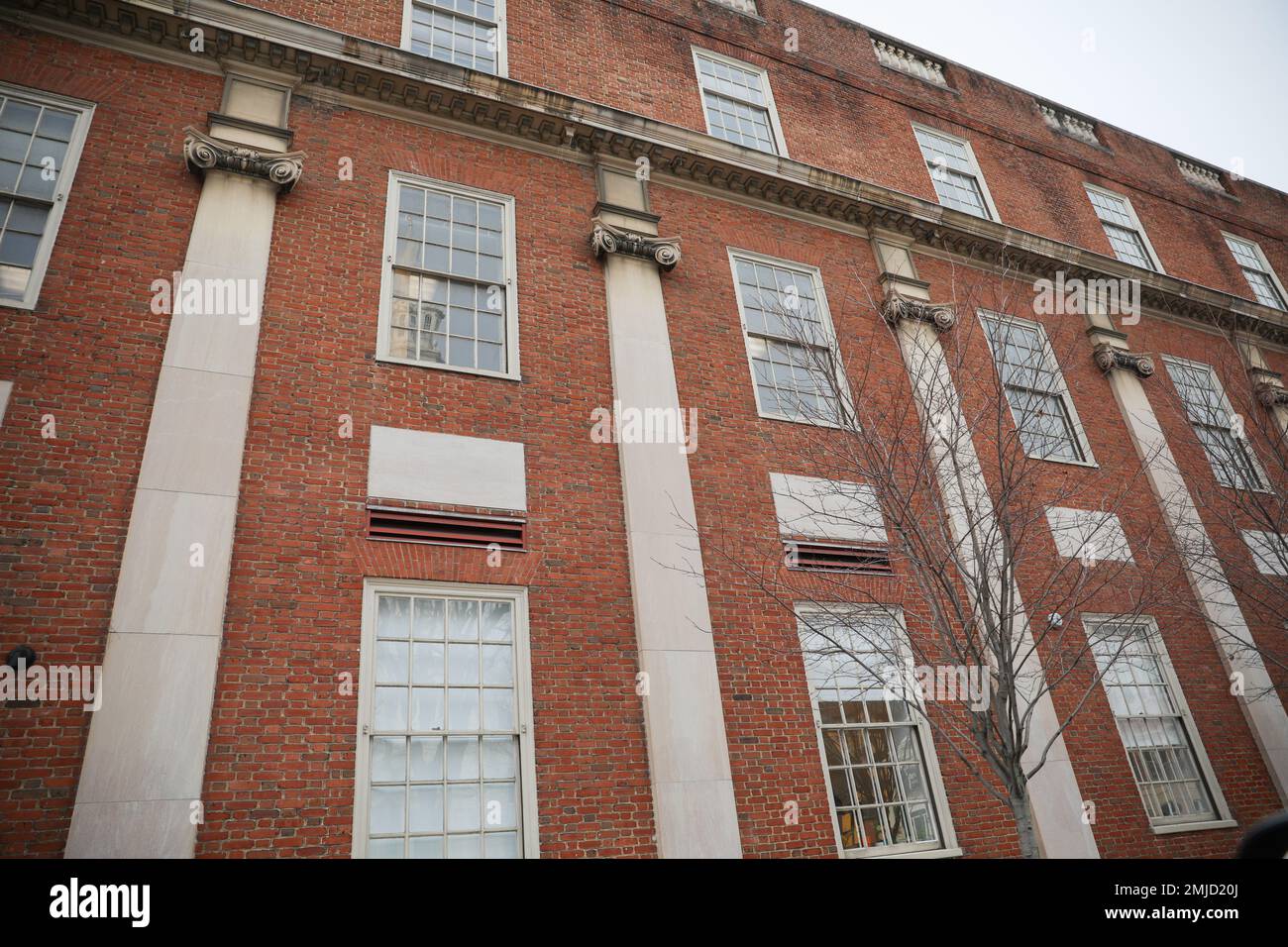 Rhode Island Buildings River Water columns old building Stock Photo - Alamy