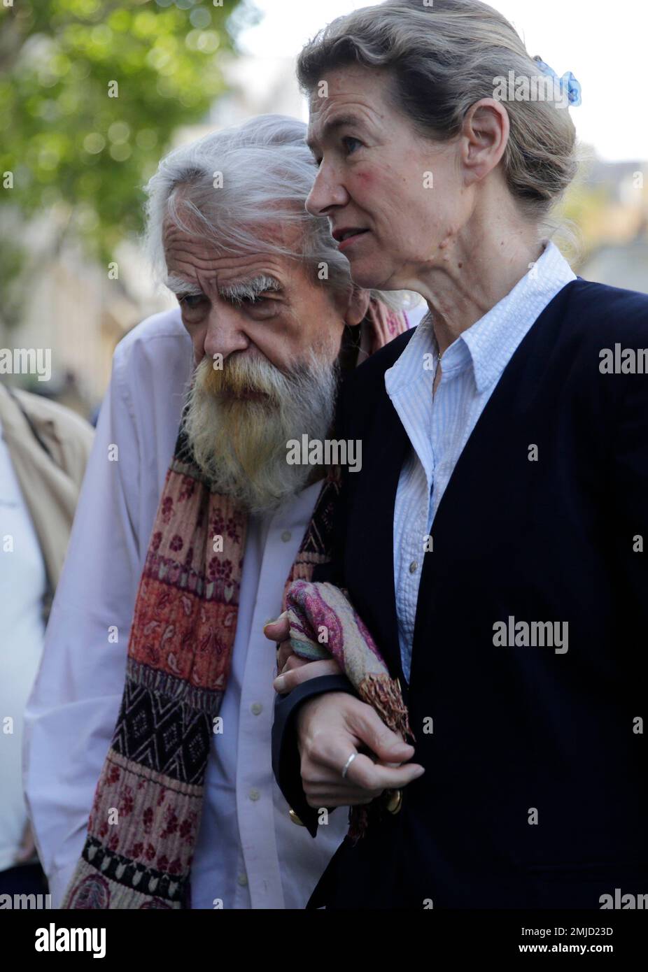 French/British actor Michael Lonsdale, right, leaves after the funeral ...