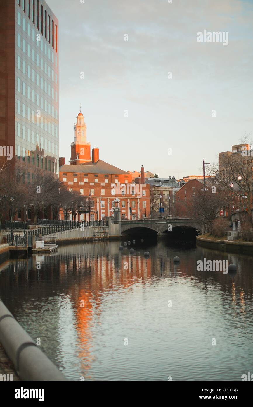 Rhode Island Buildings River Water columns old building Stock Photo - Alamy