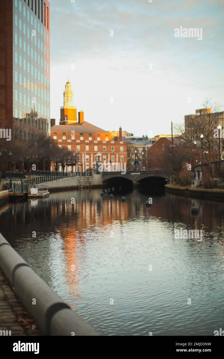Rhode Island Buildings River Water columns old building Stock Photo - Alamy