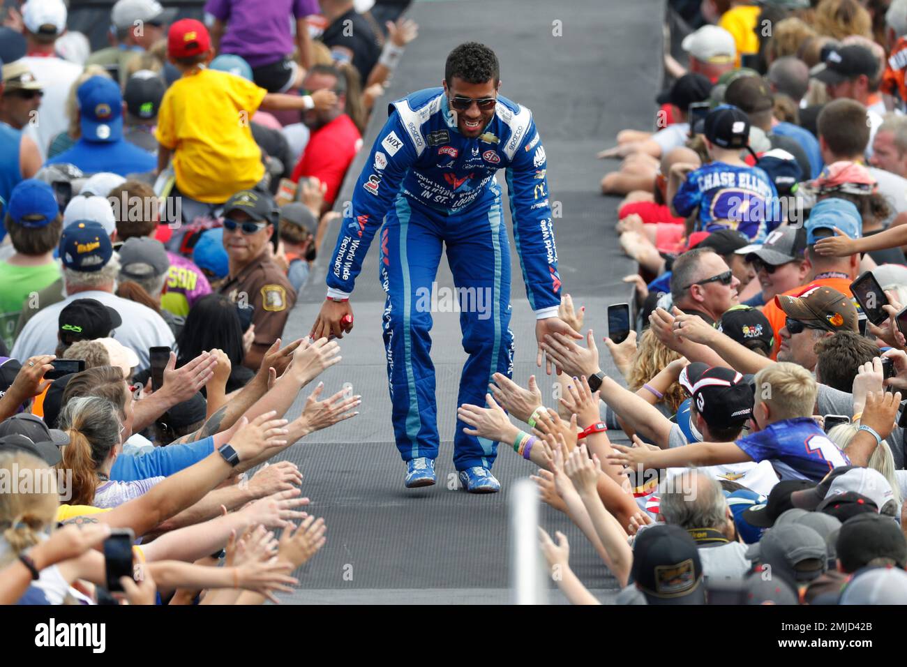 Bubba Wallace greets fans before a NASCAR Cup Series auto race at ...