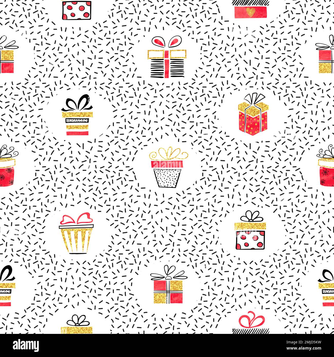 Seamless vector presents pattern. Red and golden gift boxes background ...