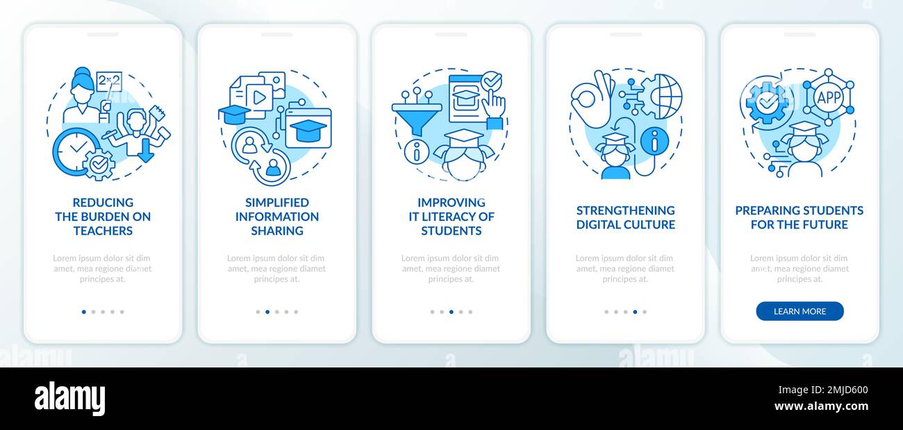 ICT benefits in education blue onboarding mobile app screen Stock ... ICT benefits in education blue onboarding mobile app screen Stock ...
