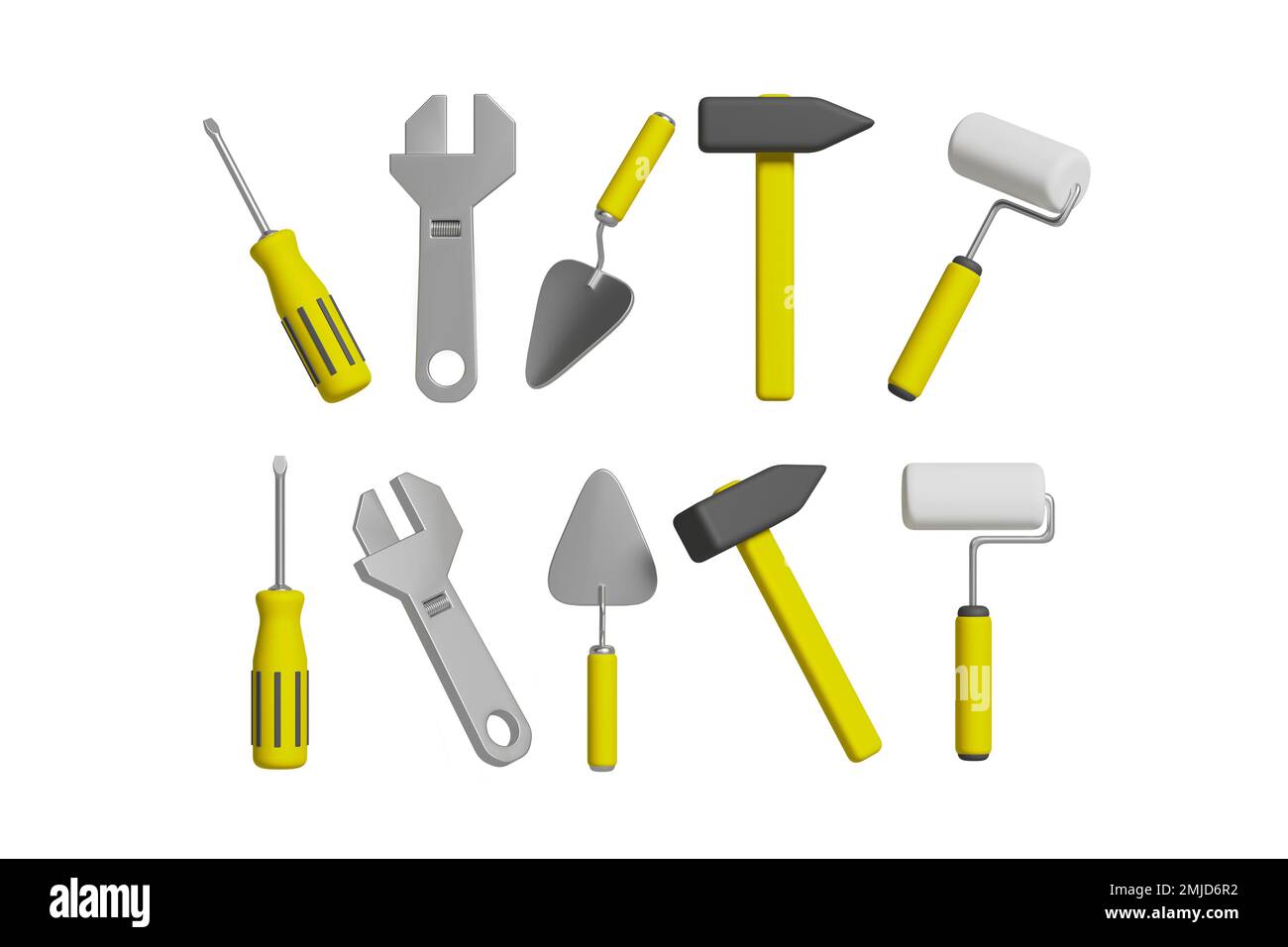 Screwdriver, an adjustable wrench, spatula, hammer, roller for painting ...