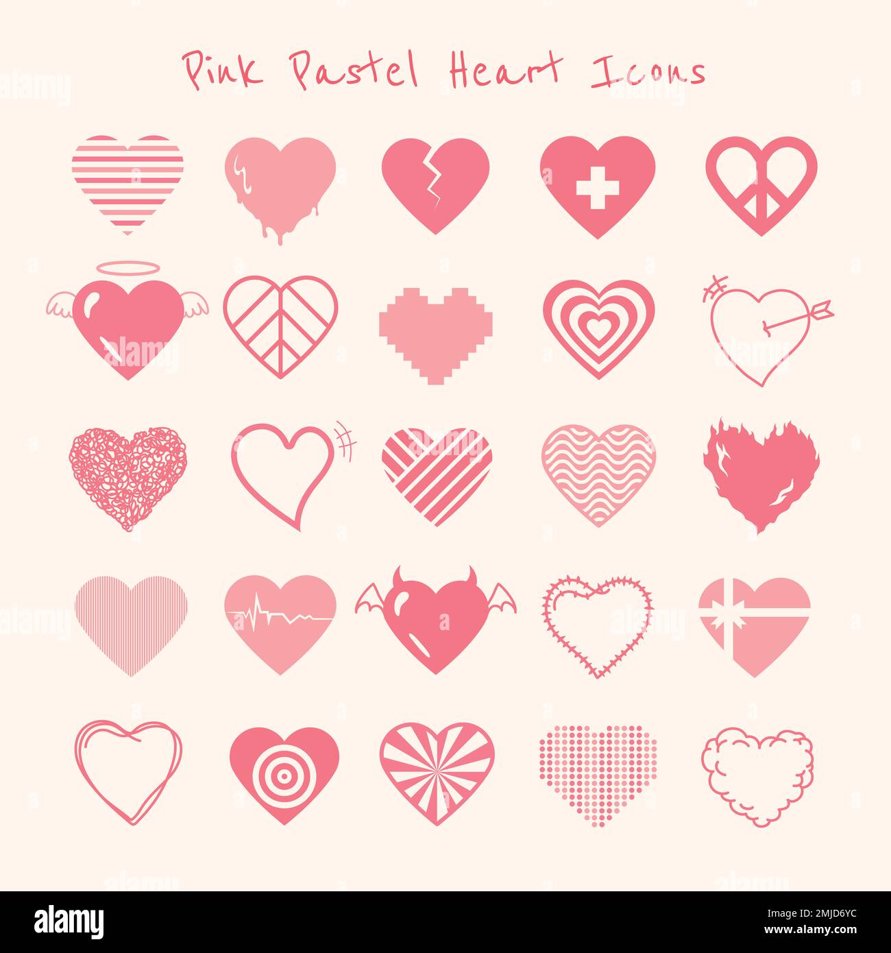 Pink pastel heart icon vector set Stock Vector Image & Art - Alamy