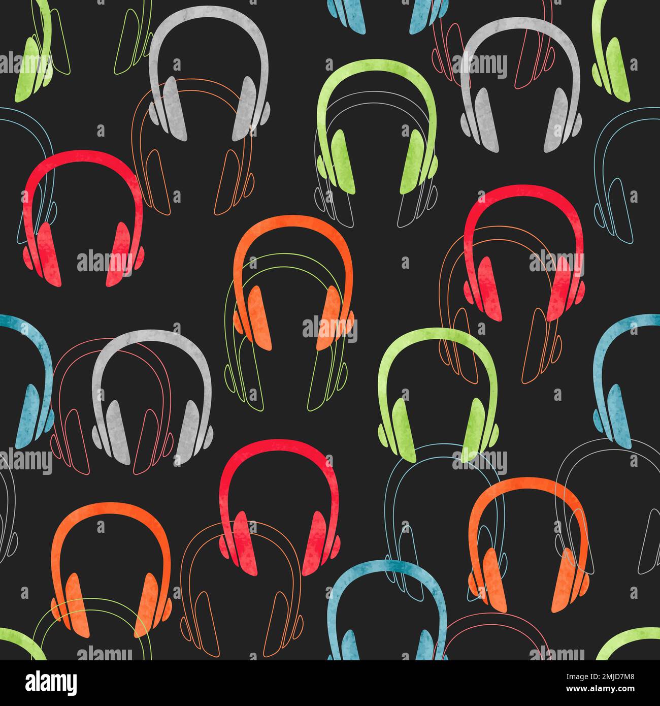 Colorful headphones seamless pattern. Vector music background with ...