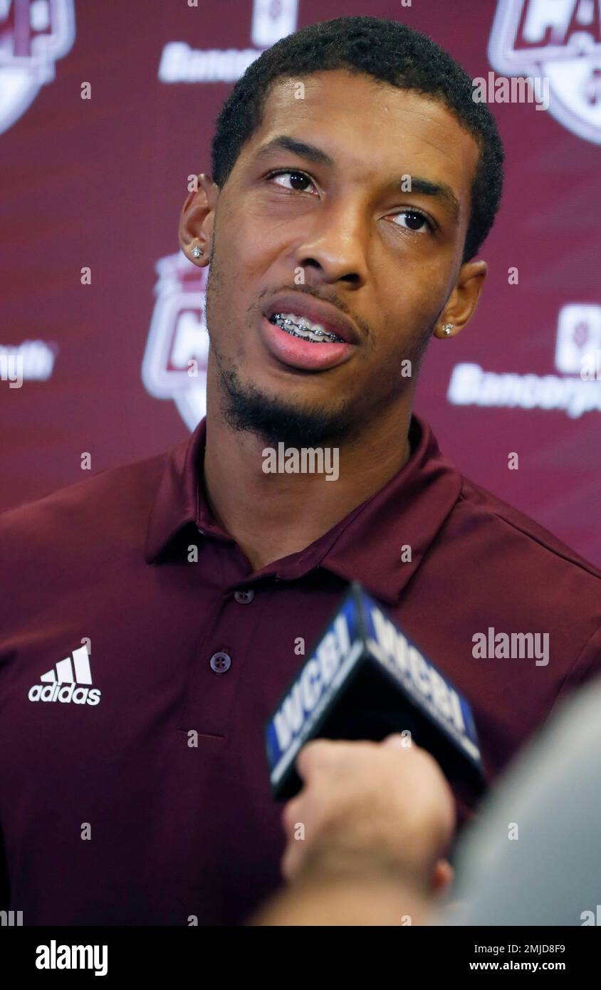 Mississippi State quarterback Keytaon Thompson speaks to reporters ...