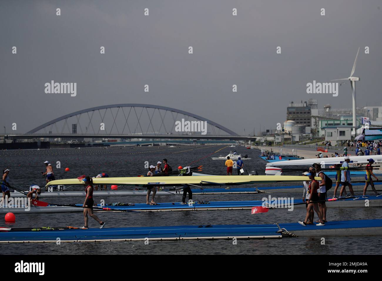 Rowers carry their boats during the 2019 World Rowing Junior ...