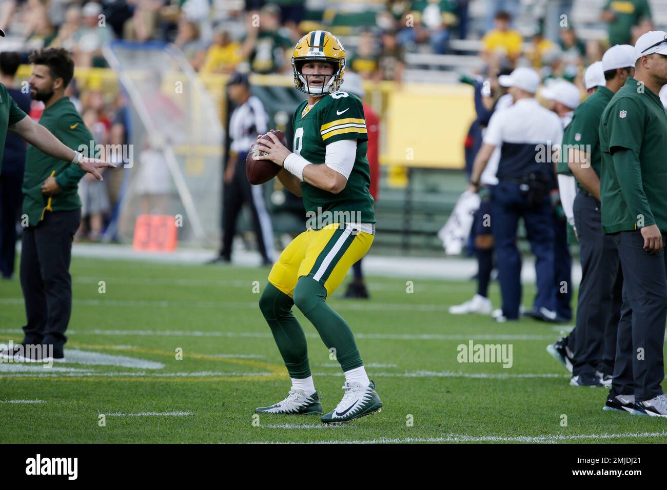 Green Bay Packers quarterback Tim Boyle throws passes before the start ...