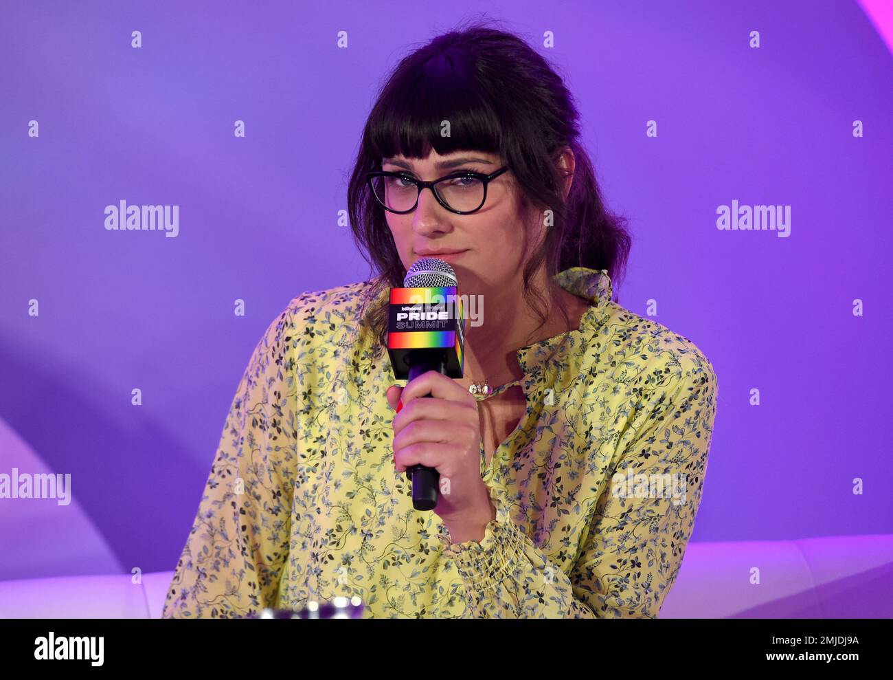 Teddy Geiger speaks during the "They/Them Write The Songs" panel at ...