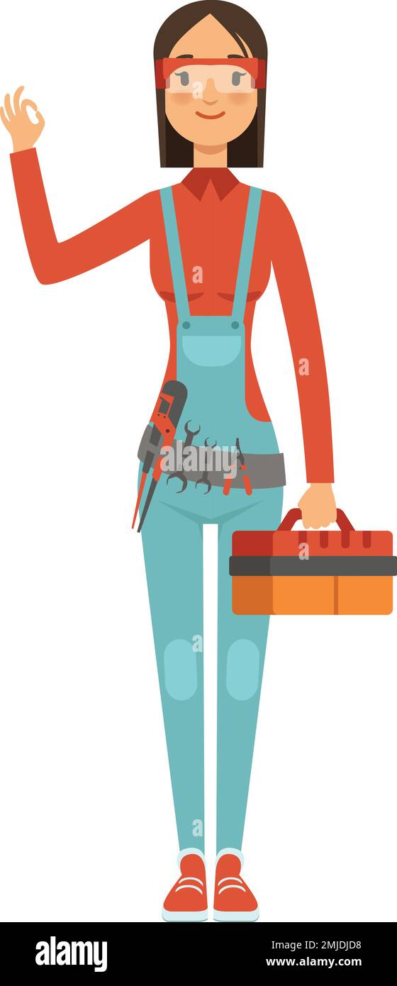 Female worker with repair kit. Handywoman cartoon character Stock ...