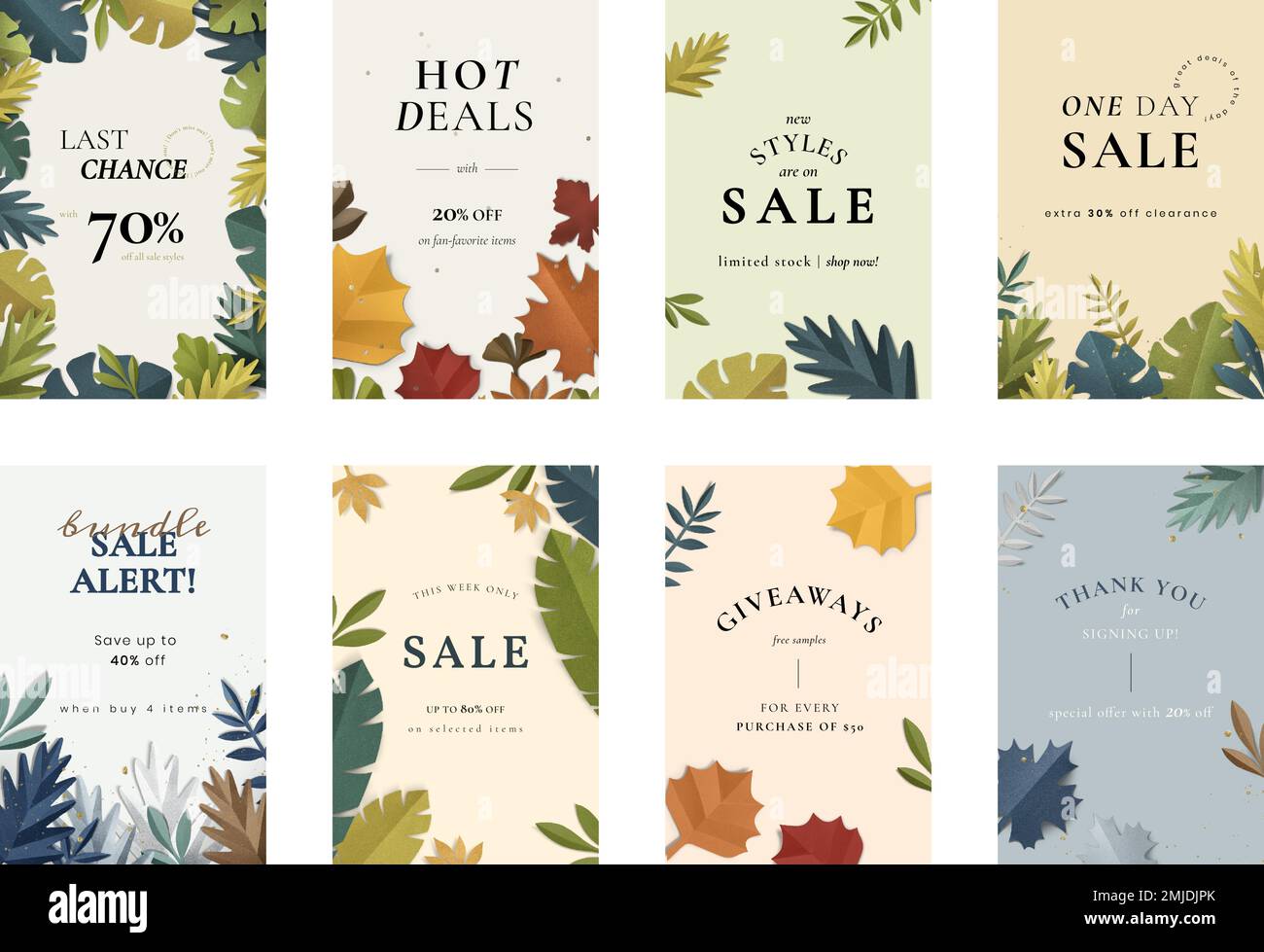 Editable leaf template vector in paper craft style collection ...