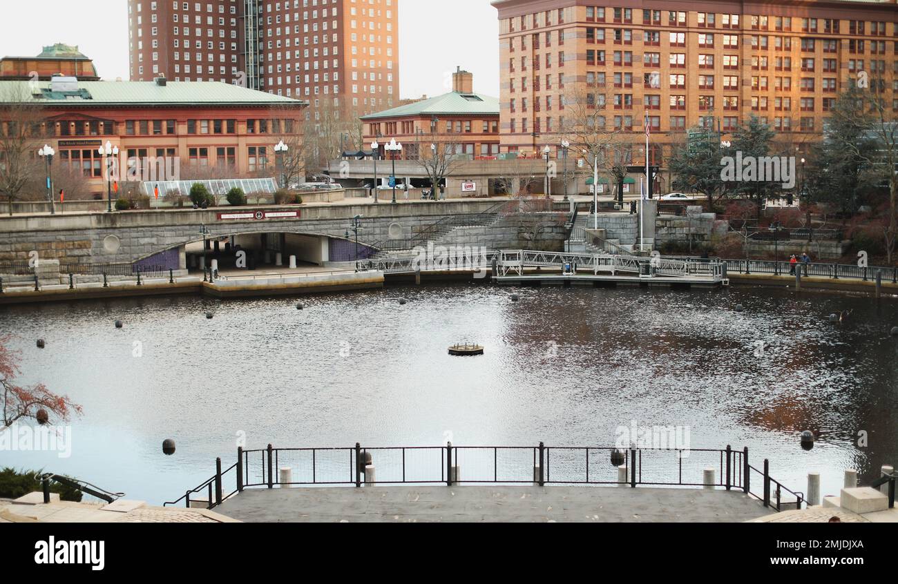 Rhode Island Buildings River Water columns old building Stock Photo - Alamy