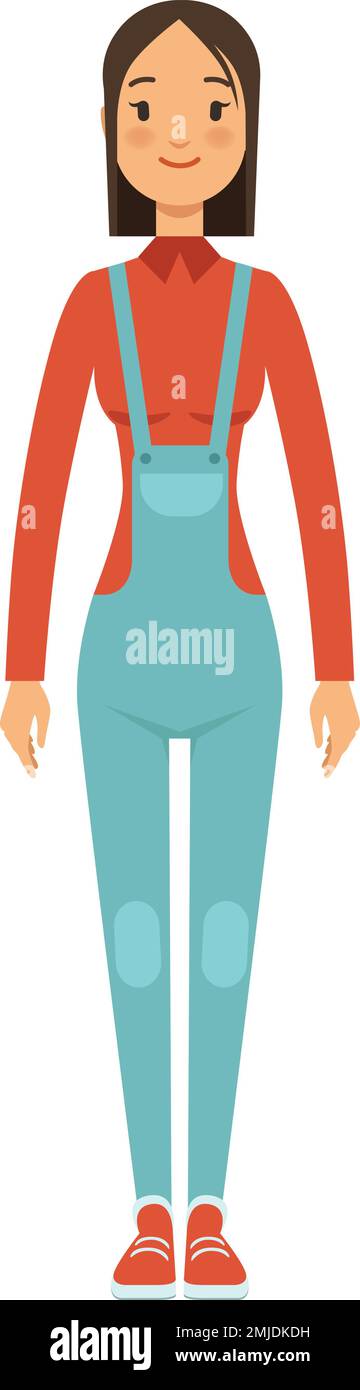 Female worker front view. Cartoon woman in overalls Stock Vector Image ...