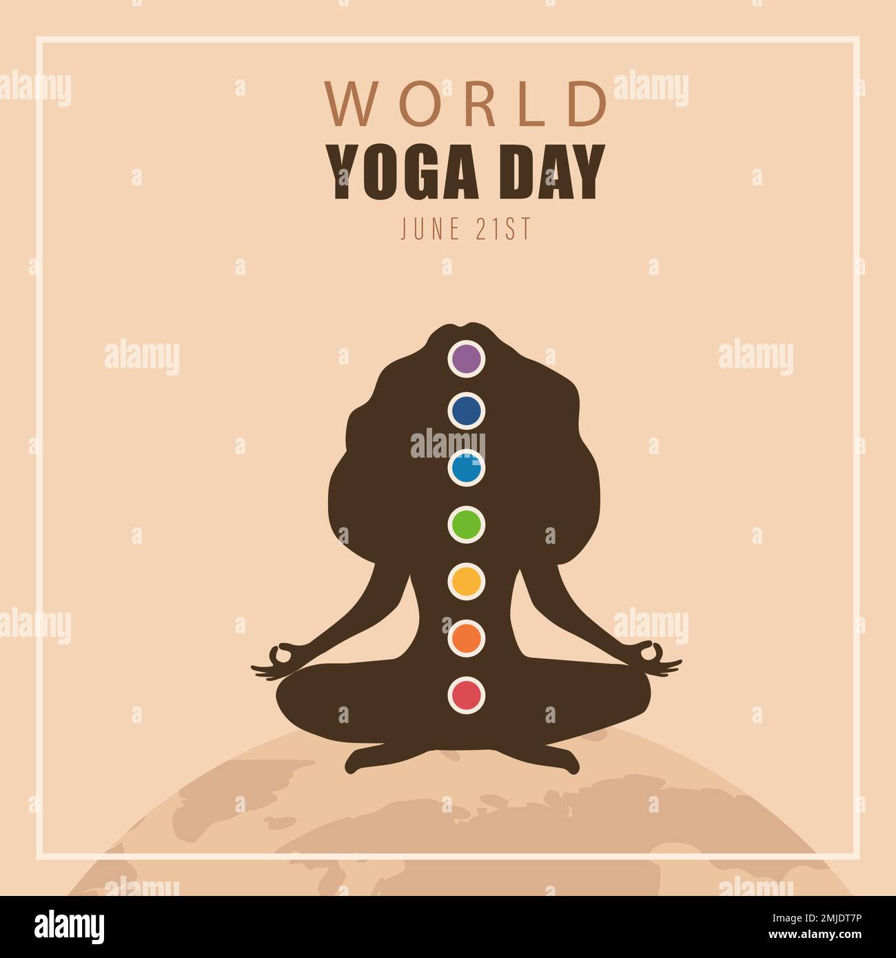 World yoga day poster. Female silhouette with chakras. June 21st ...
