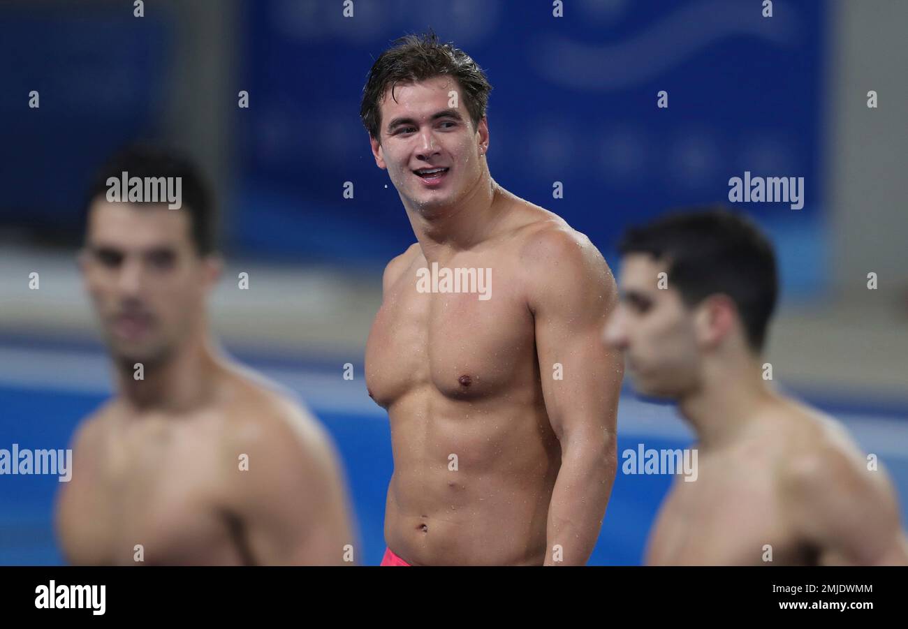 Nathan Adrian, a swimmer from the United States, leaves the pool after ...