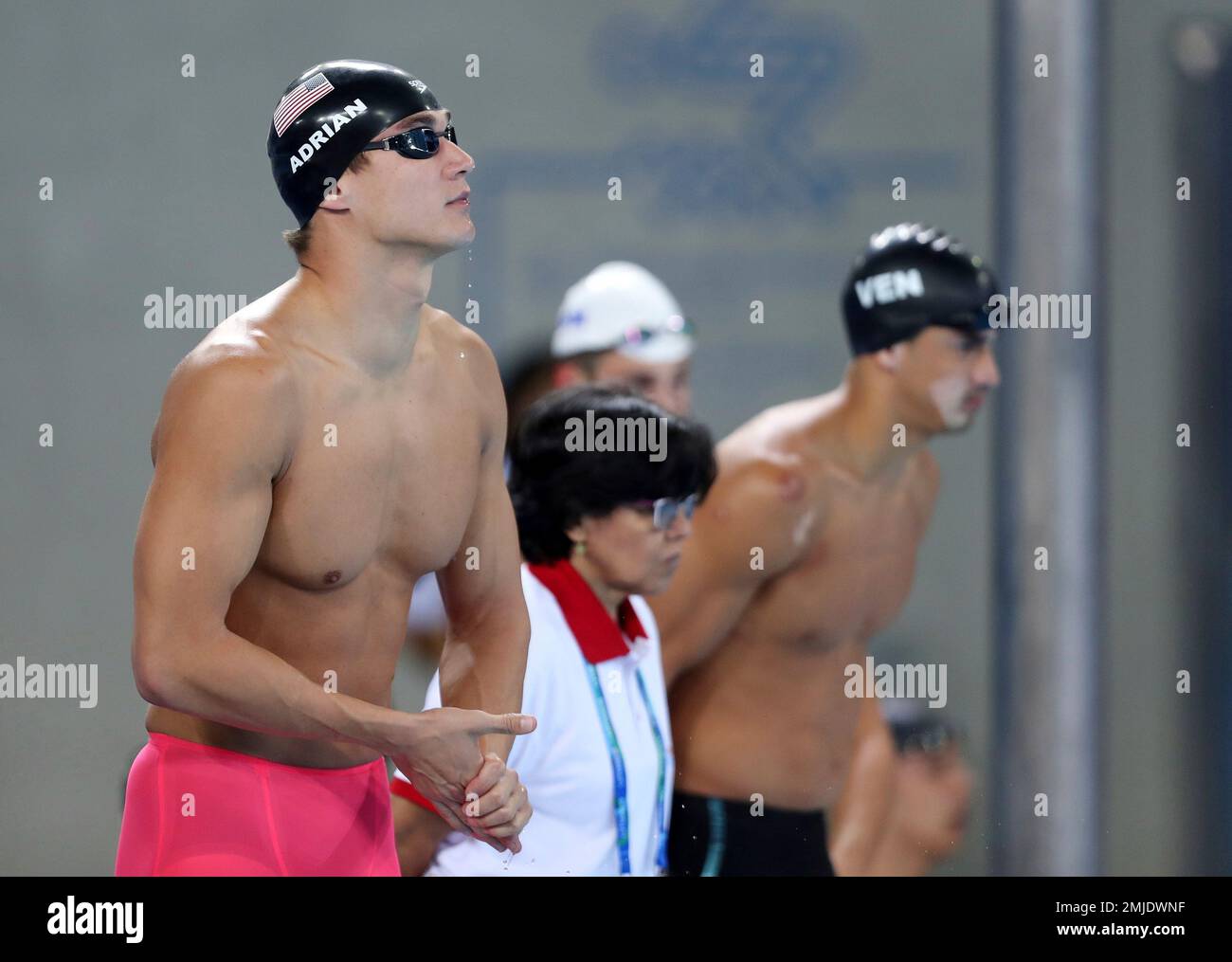 Nathan Adrian, a swimmer from the United States team, waits for the ...
