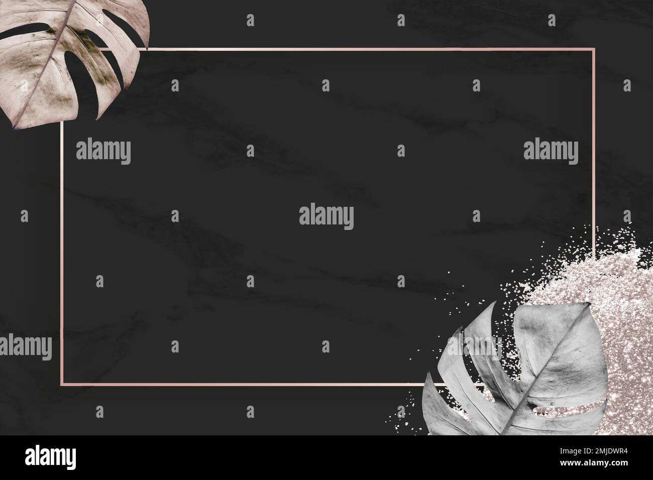 Rectangle gold frame with metallic monstera leaf background vector ...