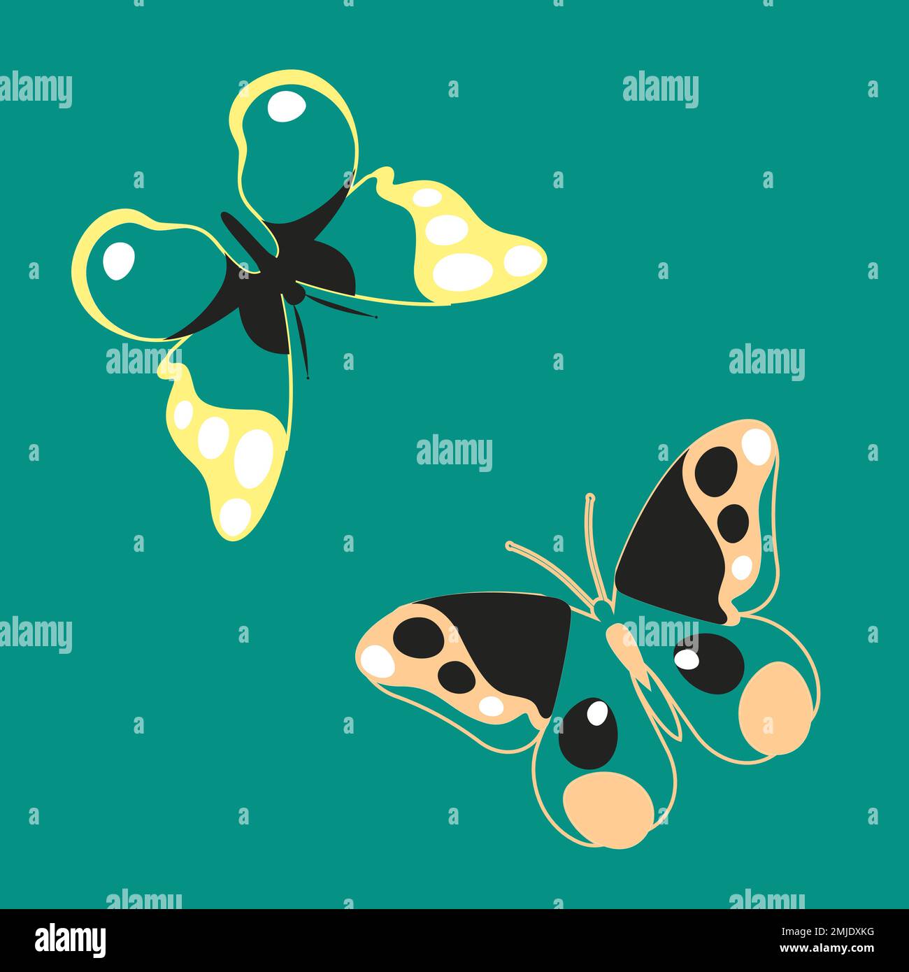 Set of butterflies of different colors and shapes isolated on white ...