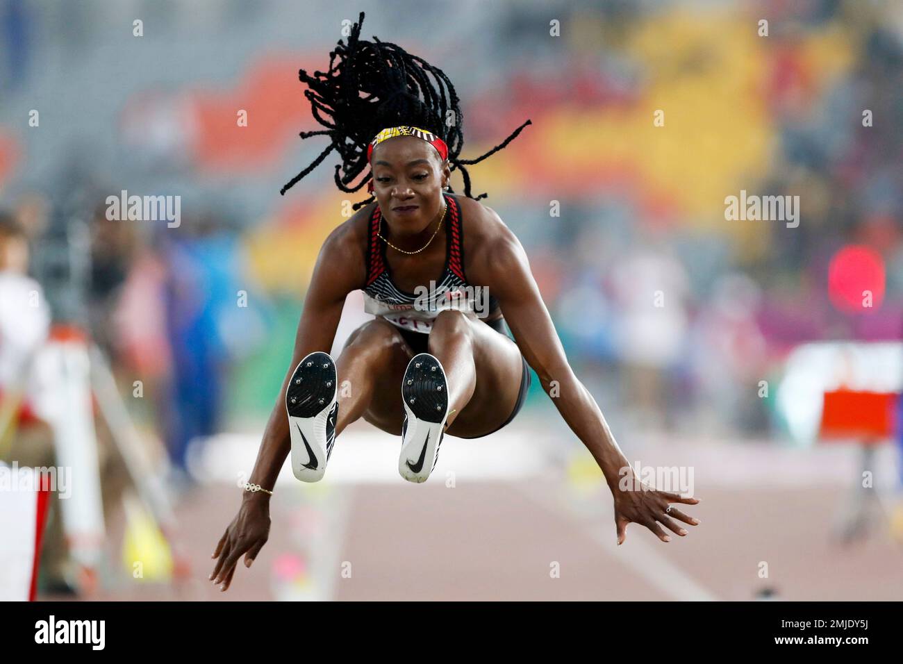 Christabel Nettey ofCanada competes in the women's high jump during the ...
