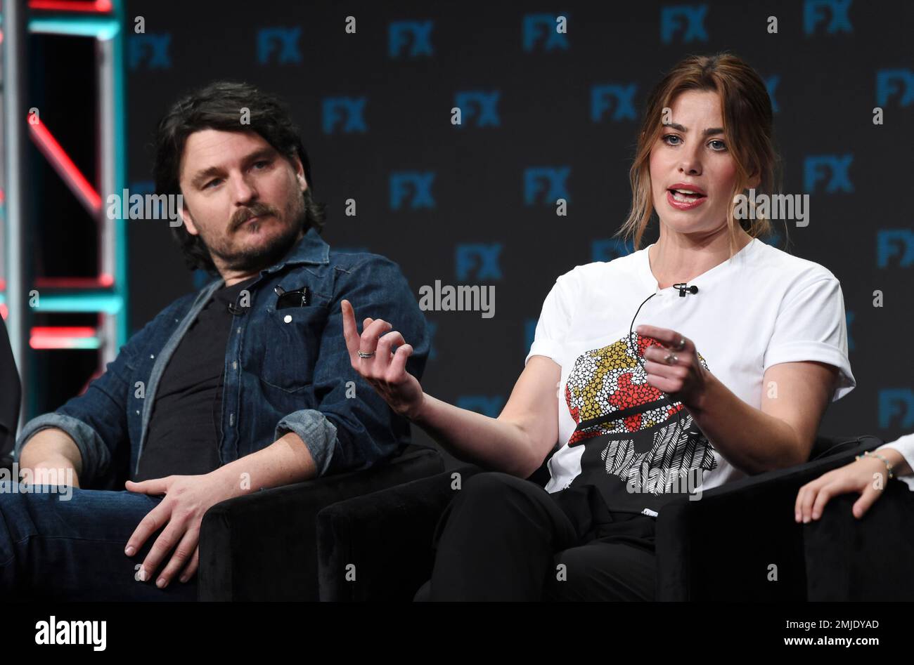 Brooke Satchwell, right, and Justin Rosniak, cast members in the FX ...