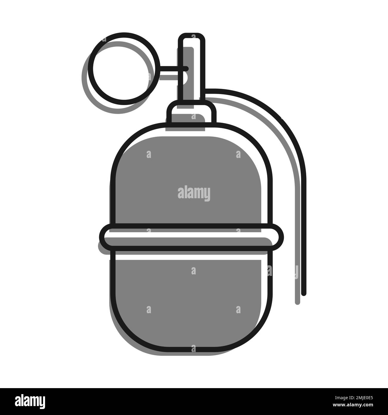 Linear filled with gray color icon. Combat Offensive Defensive Grenade With Ring. Explosive ...