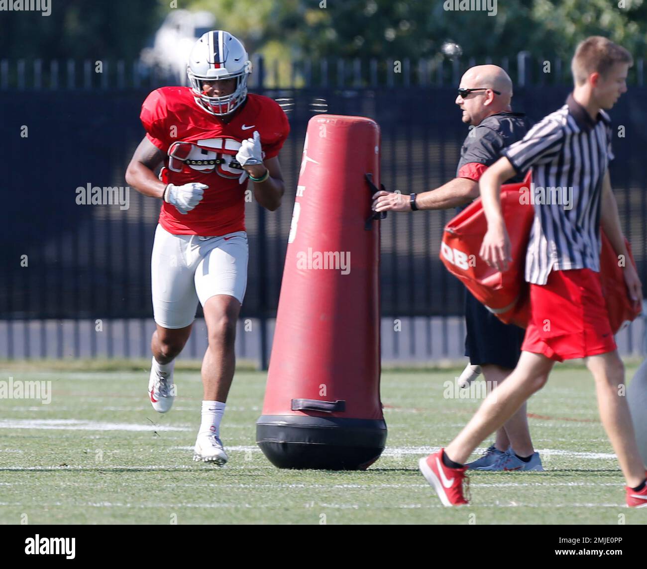 Ohio State running back Steele Chambers runs a drill during their NCAA ...